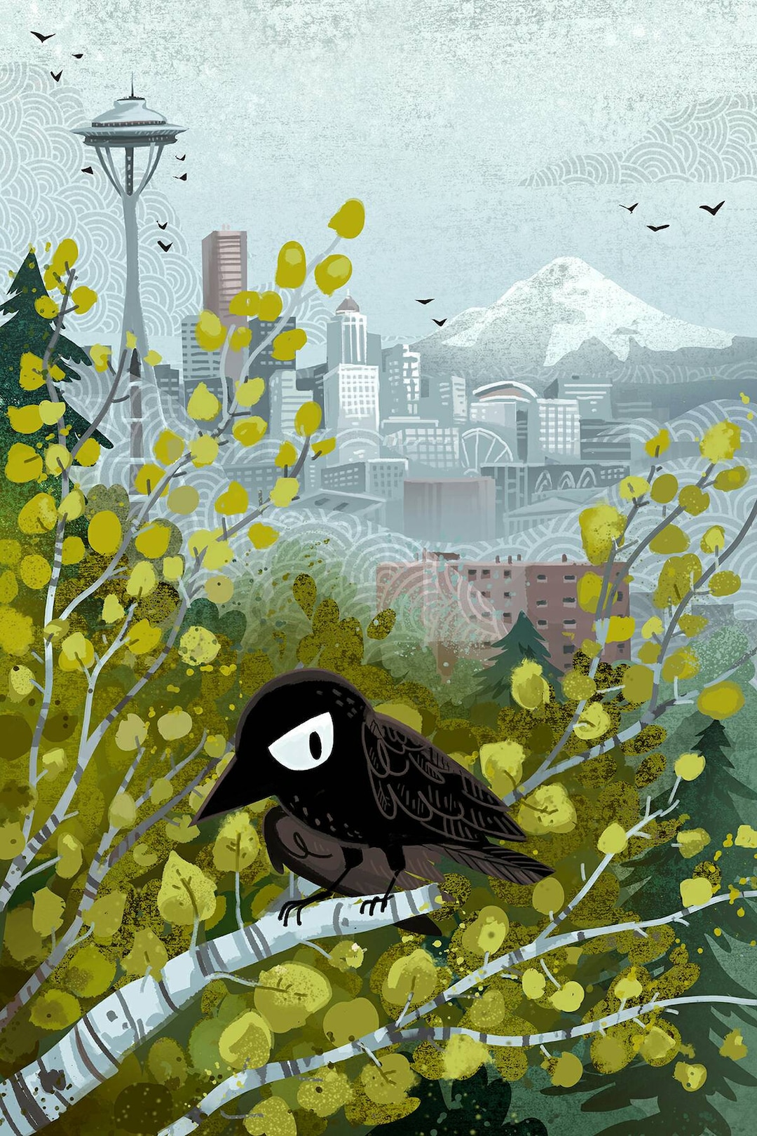 Seattle Crow 8x12 Mini Art Poster - Etsy