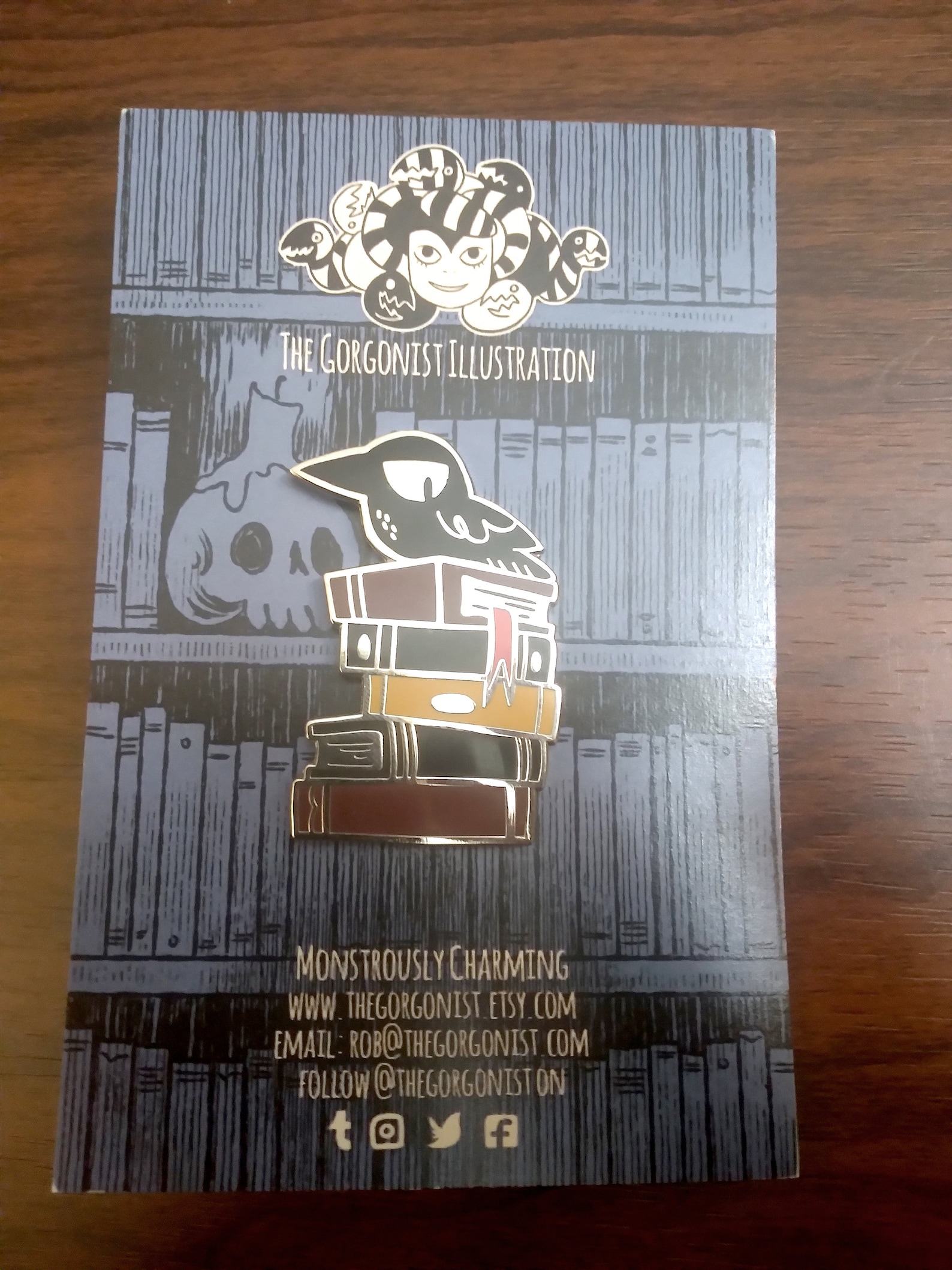 Never to Be Read Crow and Book Stack Hard Enamel Pin With Special ...