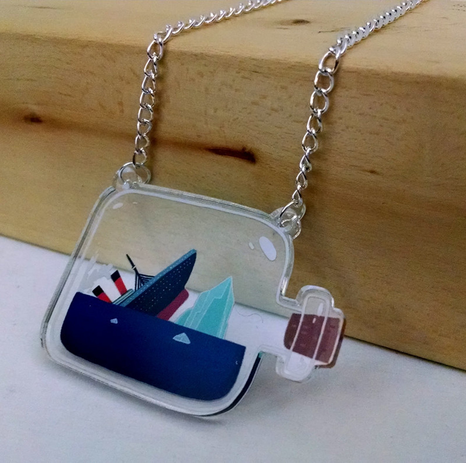 Sinking Titanic Ship in a Bottle Clear Acrylic Charm Necklace - Etsy