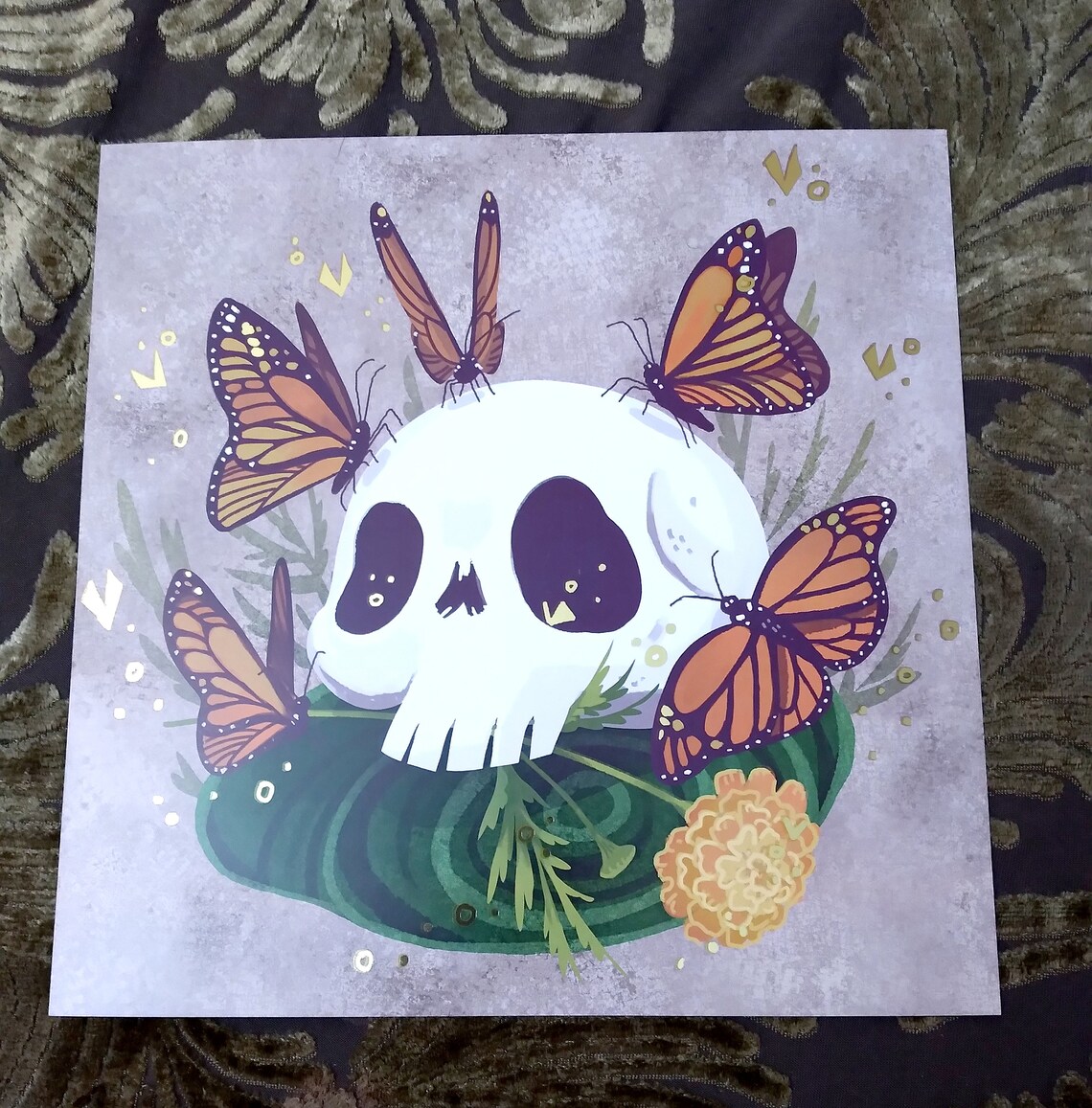Monarch Skull Square 8x8 Art Print With Gold Foil - Etsy