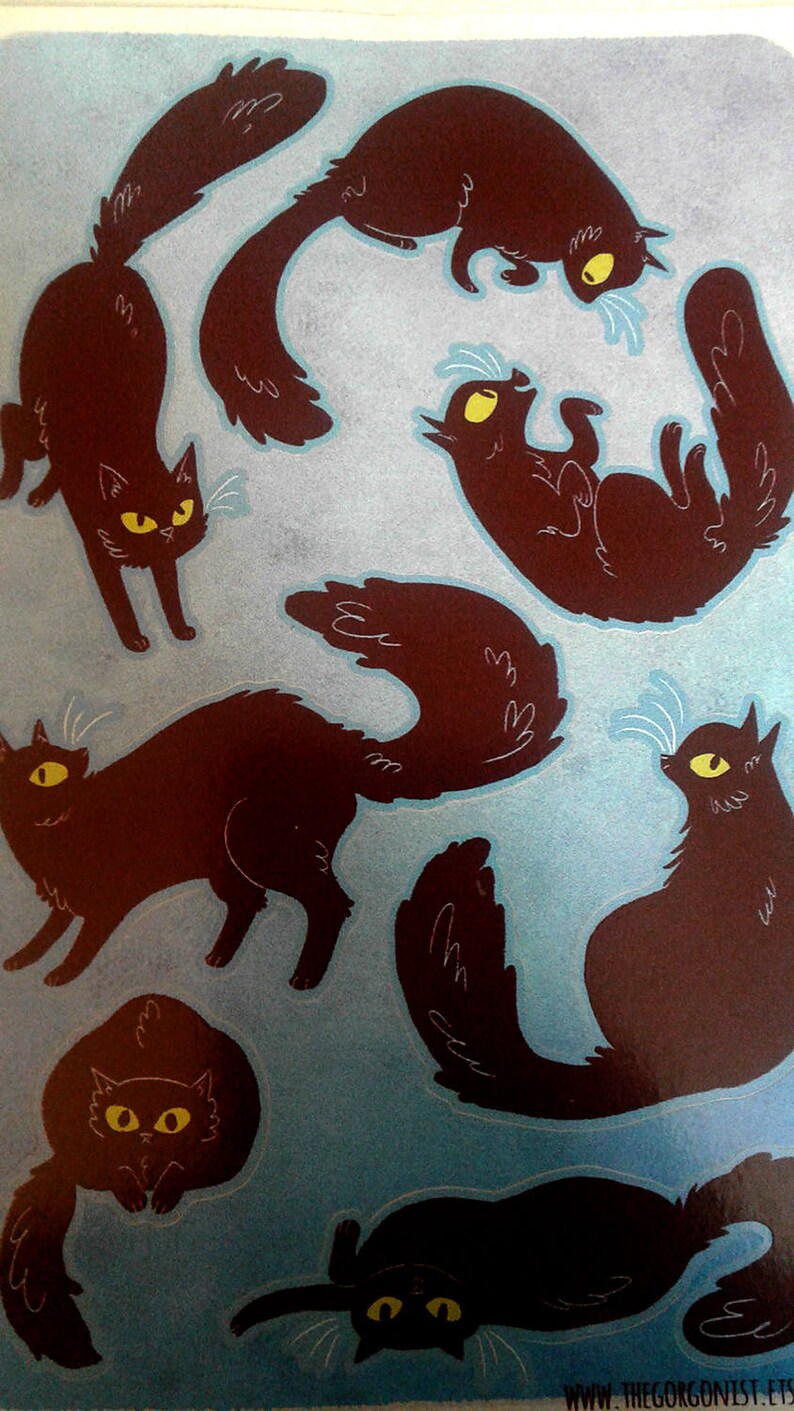 Black Cat Sticker Sheet - Etsy