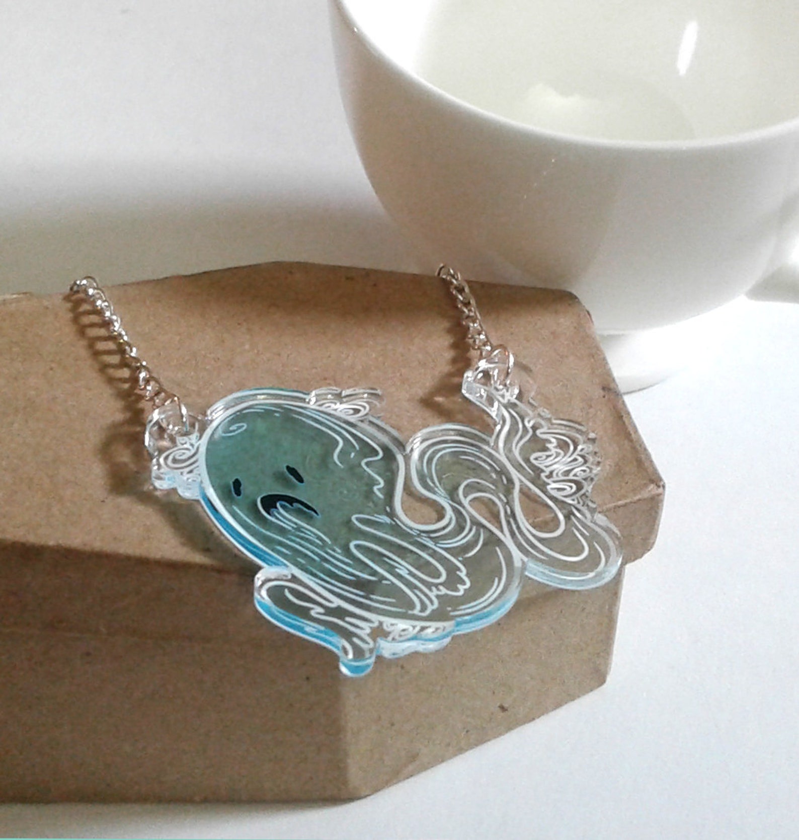 Sad Ghost Clear Acrylic Charm Necklace | Etsy