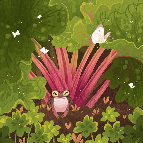 Rhubarb Garden Frog 8x8 Art Print | Etsy