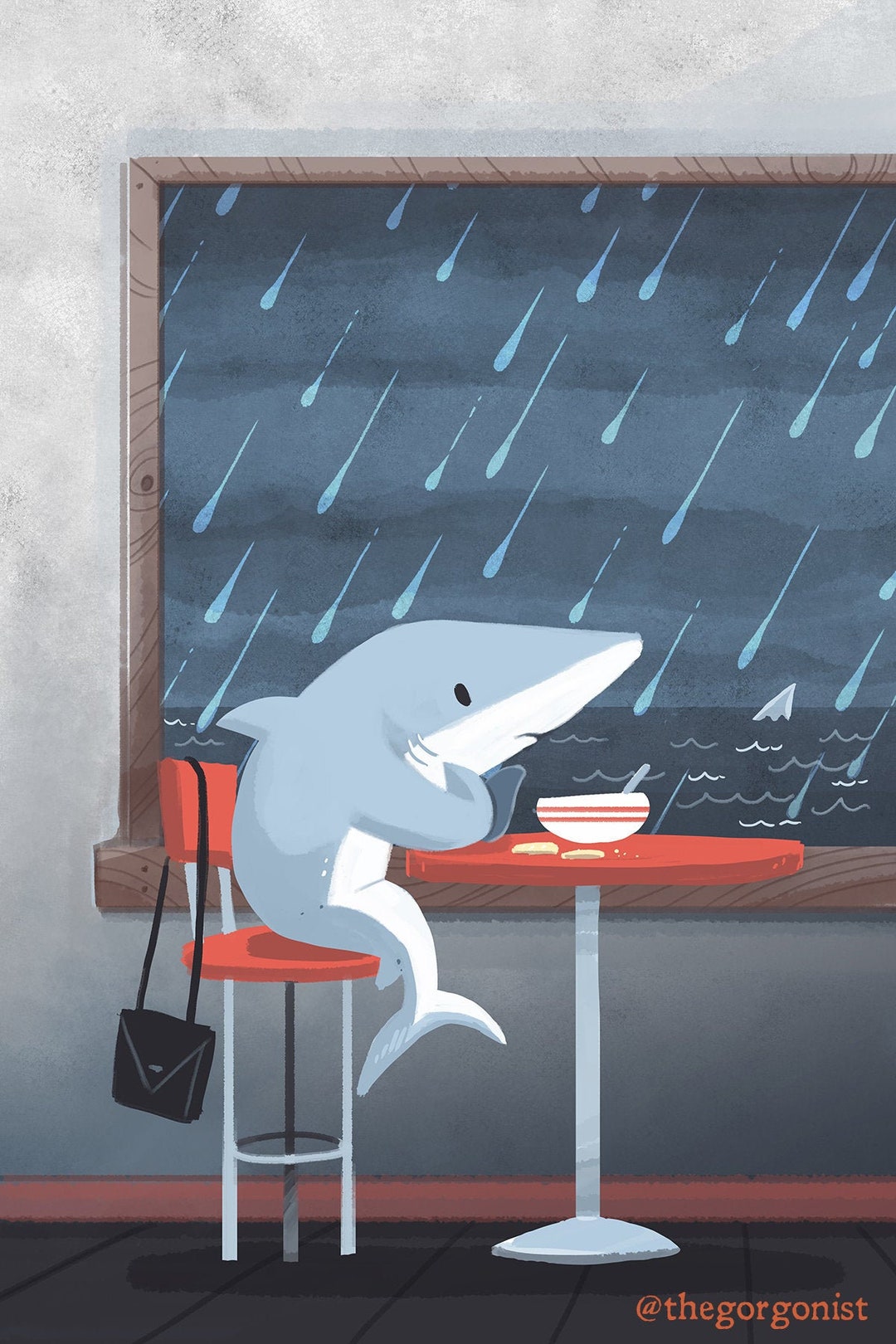Shark Cafe 8x12 in Art Print - Etsy