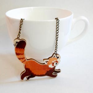 Red Panda Printed Wood Charm Necklace - Etsy