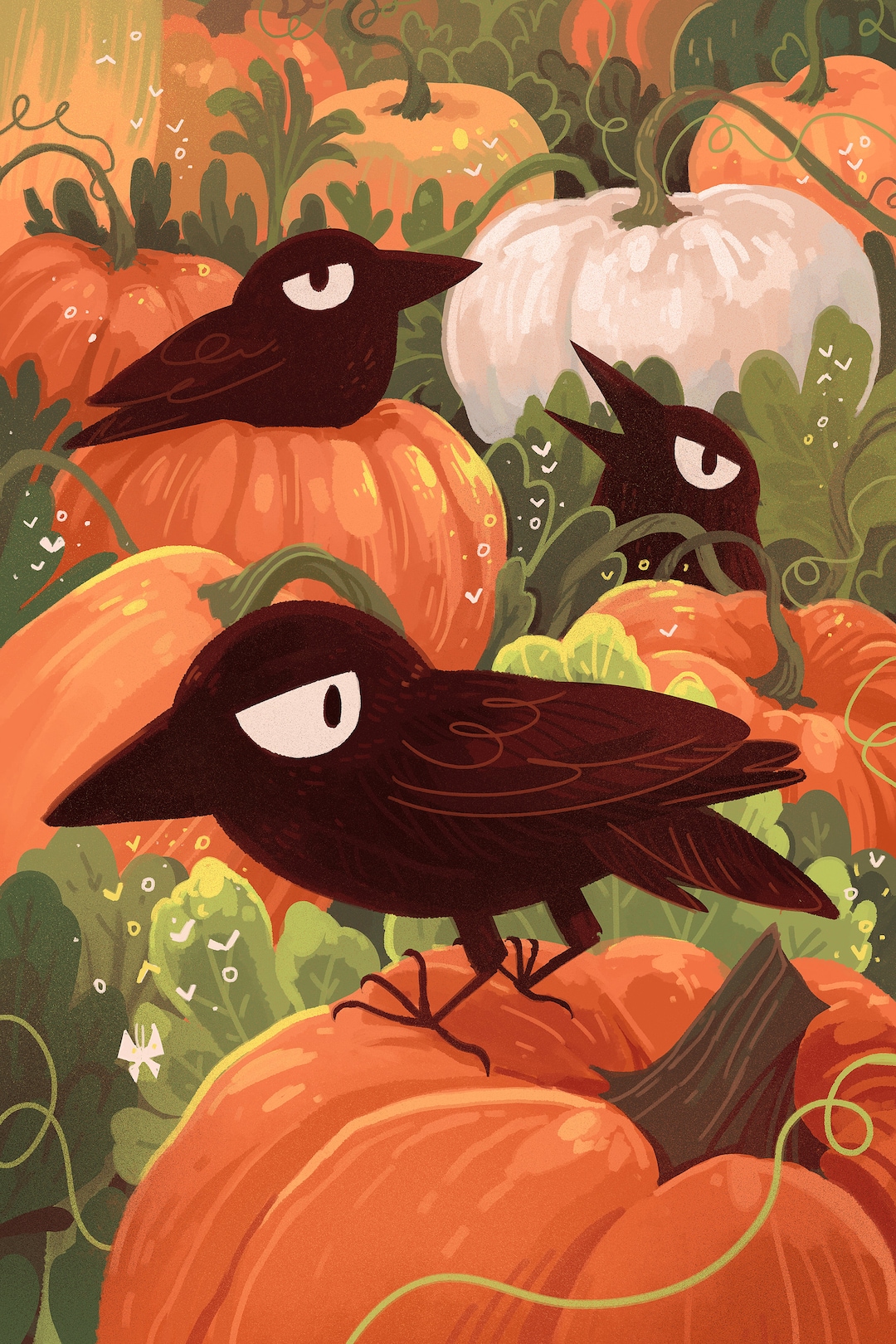 Pumpkin Patch Crows Autumn Celebration Ready for Halloween Cute Corvids ...