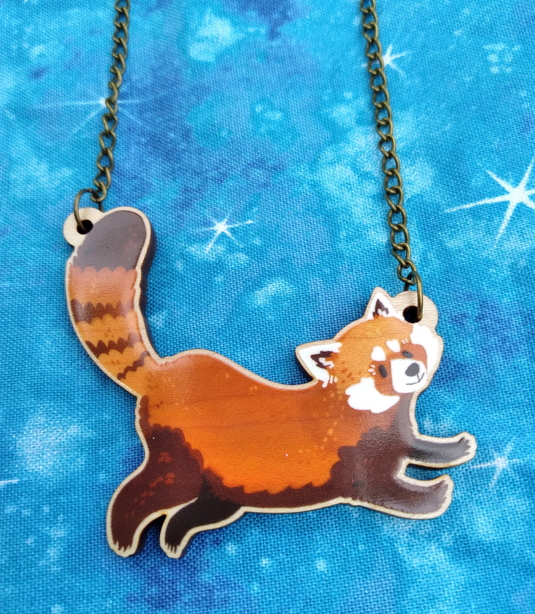 Red Panda Printed Wood Charm Necklace - Etsy