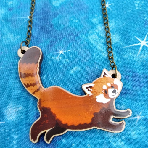 Red Panda Printed Wood Charm Necklace - Etsy