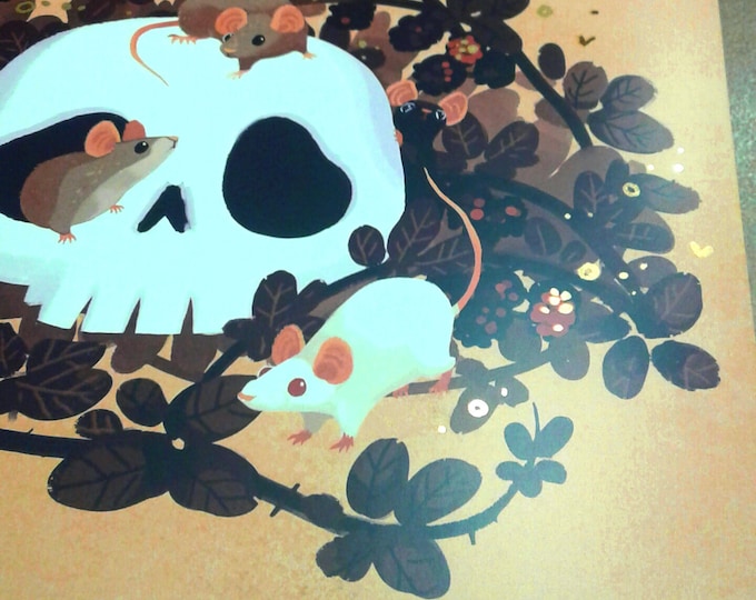 Bramble Mice and Skull Square 8x8 Art Print With Gold Foil | Etsy