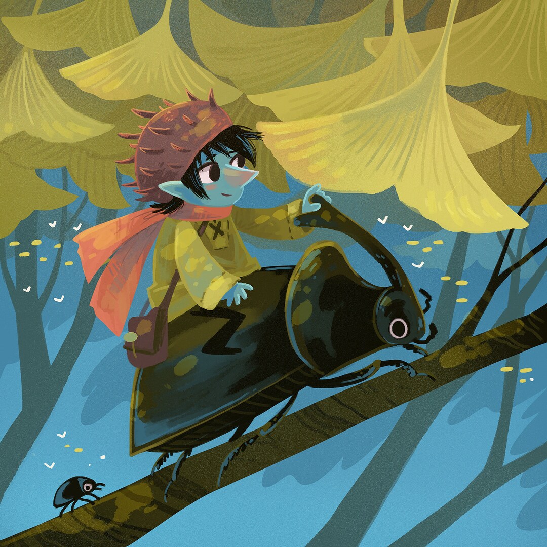 Rhinoceros Beetle Rider 8x8 Inch Gingko Leaves Fantasy Art Print - Etsy