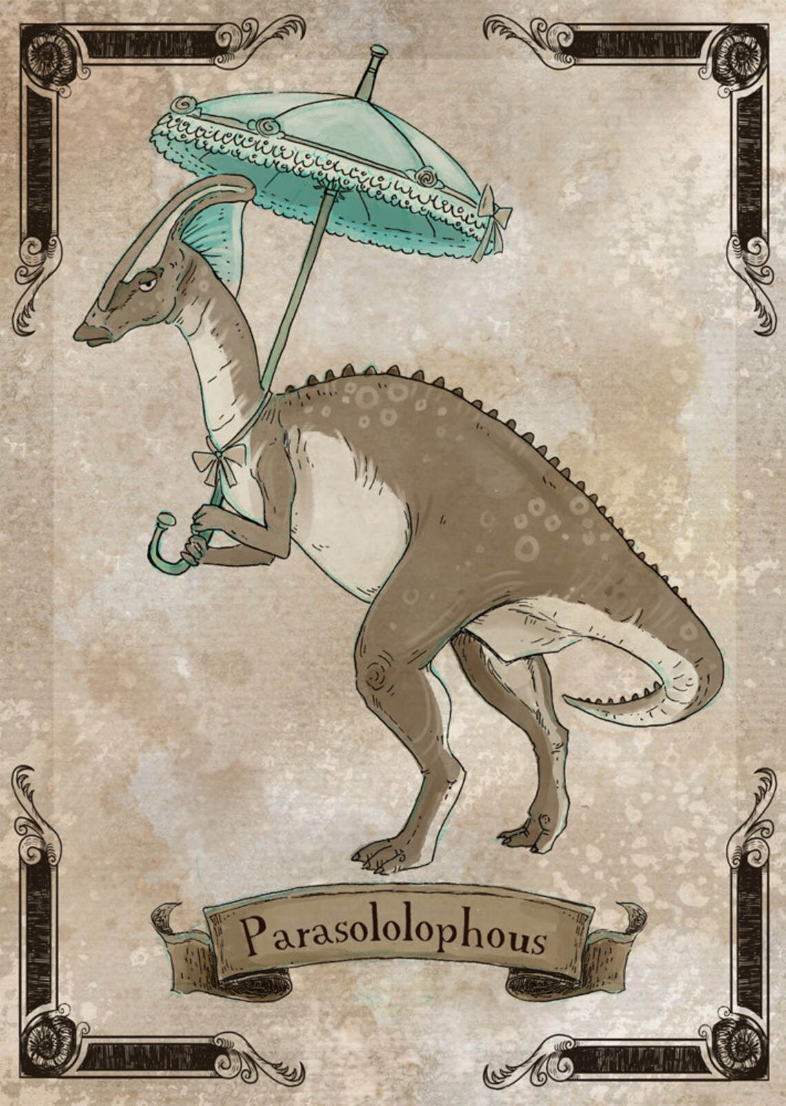 Parasololophous Steampunk Dinosaur Art Print 8x10 - Etsy