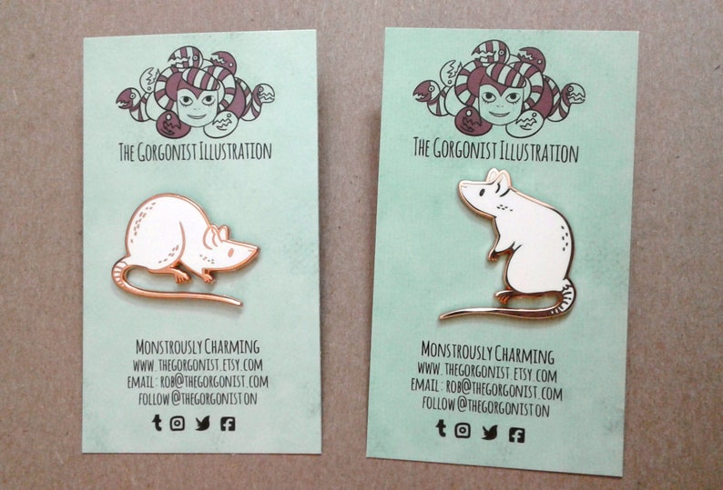 Curious White Rat rose gold enamel pin | Etsy