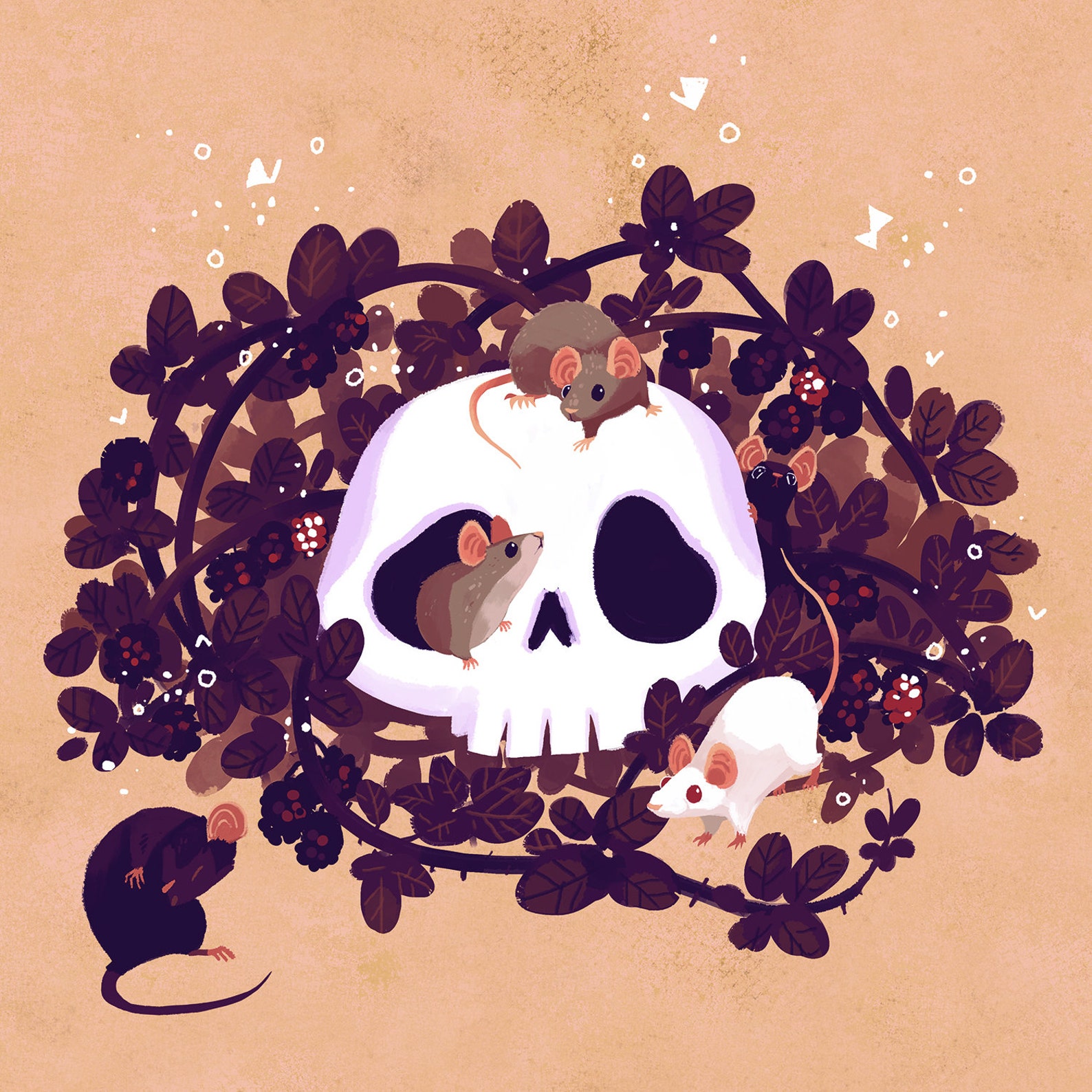 Bramble Mice and Skull Square 8x8 Art Print With Gold Foil - Etsy