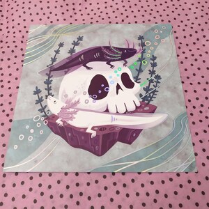 Axolotl Skull Square 8x8 Art Print With Iridescent Rainbow Foil - Etsy