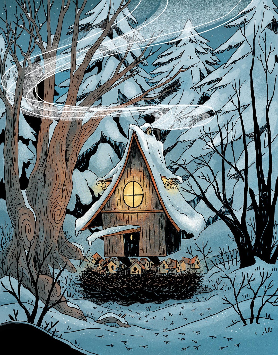 Winter Seasonal Nesting Baba Yaga's Hut and Chicks 8x10 Inch Art Print ...
