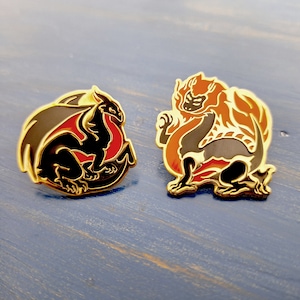 Year of the Dragons Gold Metal Red and Black Enamel Pin Set - Etsy
