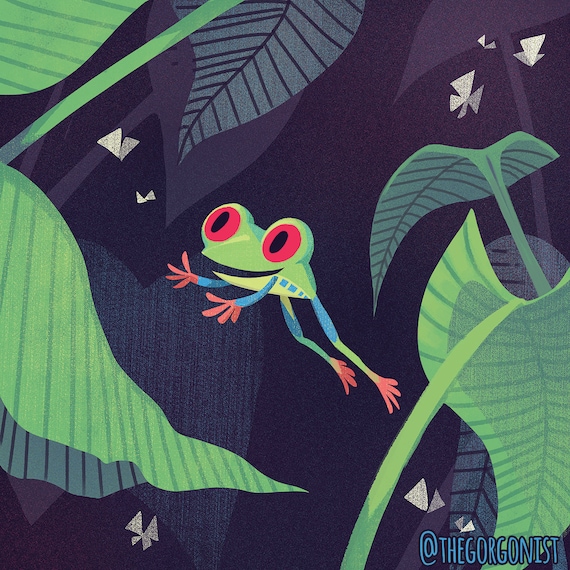 Tree Frog Leap 8x8 Inch Cute Frog Art Print | Etsy