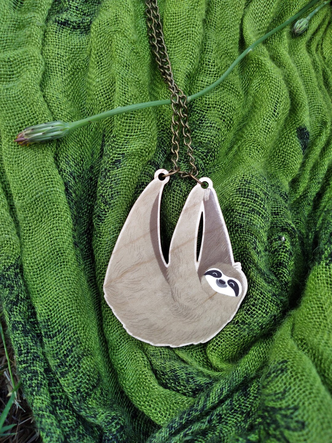 Cute Hanging Sloth Laser Cut Wood Charm Necklace - Etsy