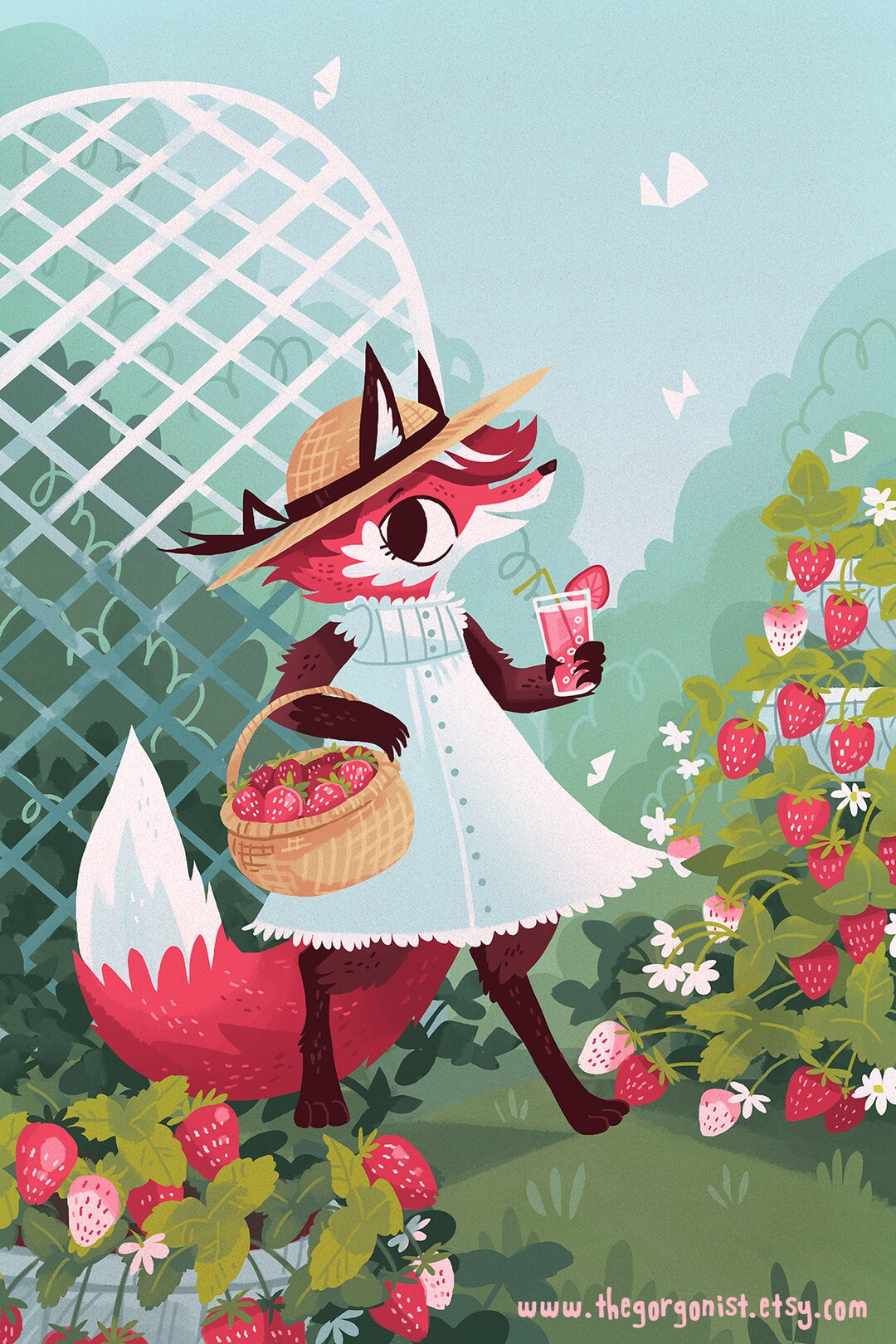 Strawberry Fox 5x7 Art Print - Etsy