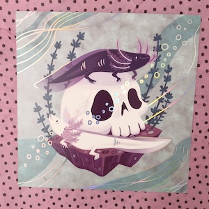 Axolotl Skull Square 8x8 Art Print With Iridescent Rainbow Foil - Etsy