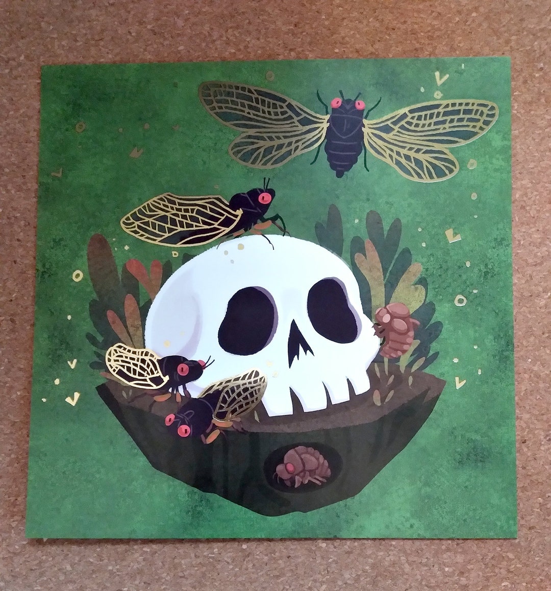 Cicada Skull Square 8x8 Art Print With Gold Foil - Etsy