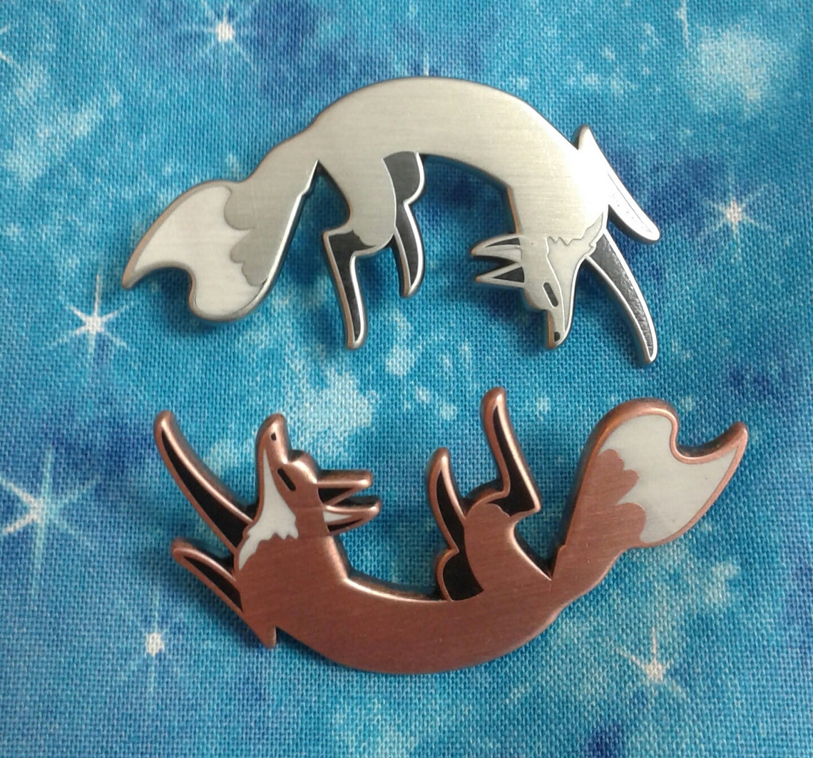 Silver and Copper Fox Chase Matte Antiqued Metal Enamel Pin - Etsy