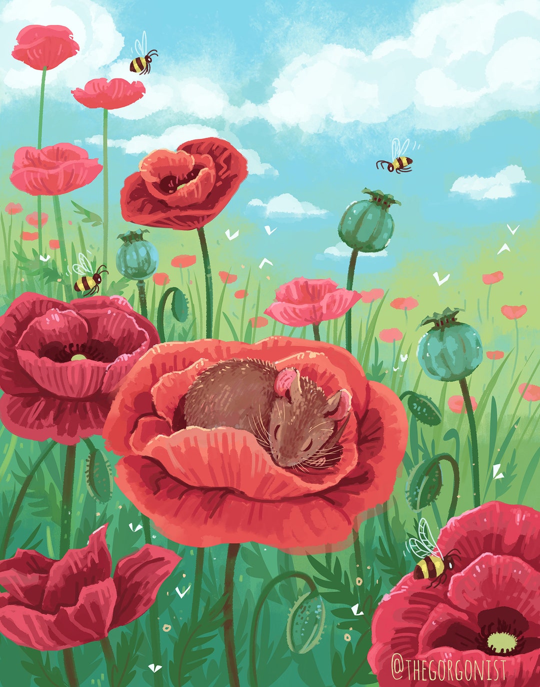 Sleepy Poppy Mouse 8x10 Inch Art Print - Etsy