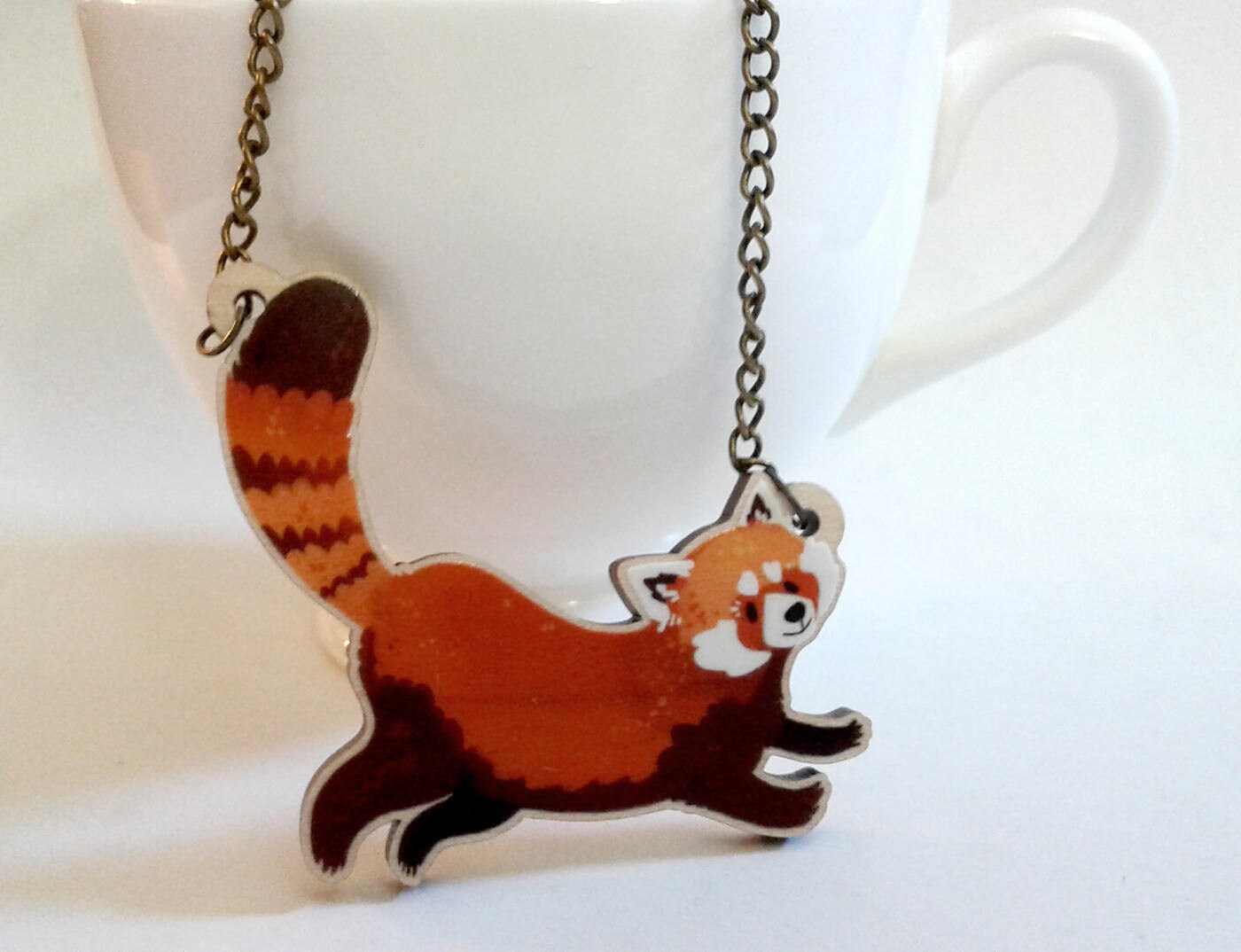 Red Panda Printed Wood Charm Necklace | Etsy