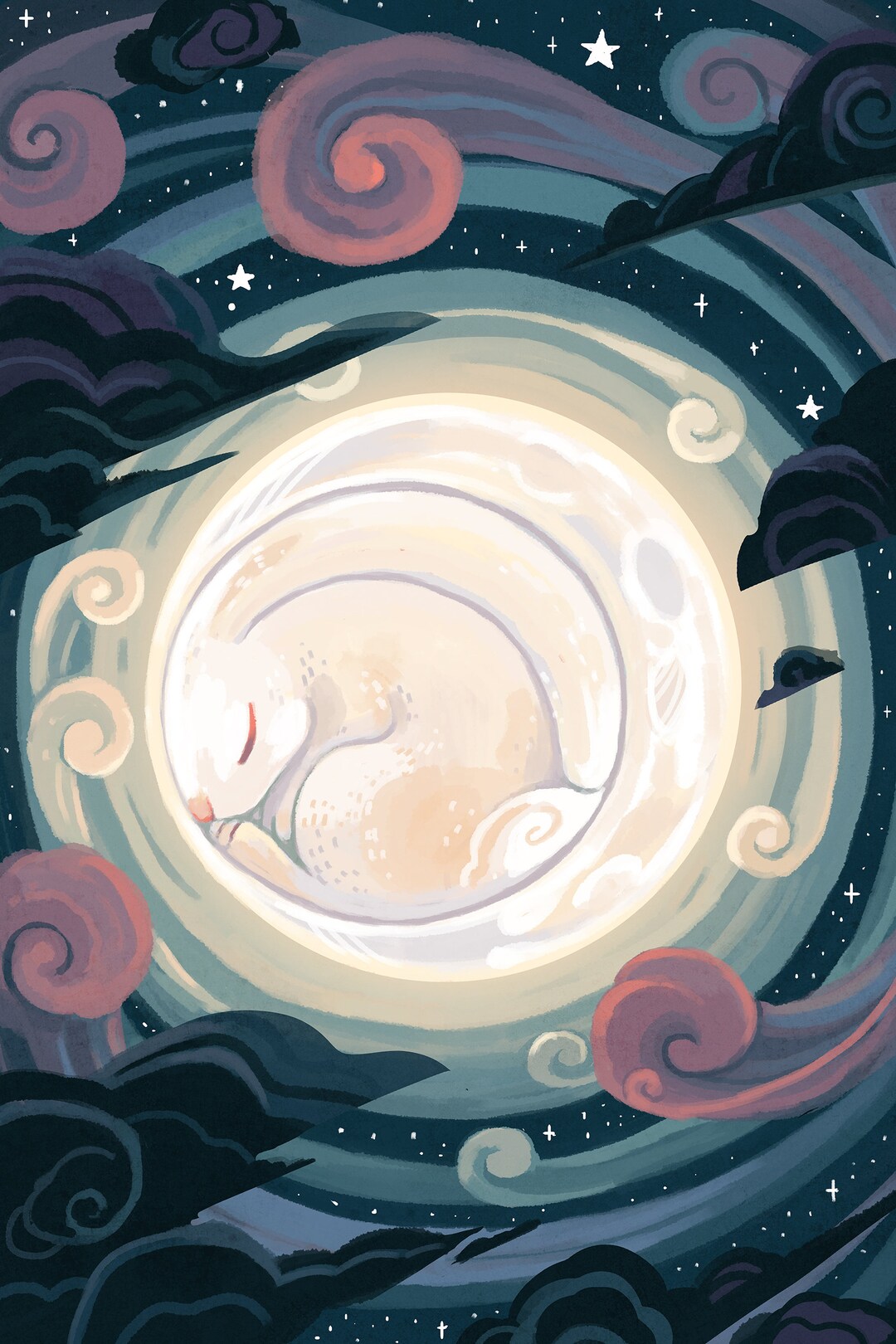 Rabbit in the Moon 8x12 in Art Print - Etsy