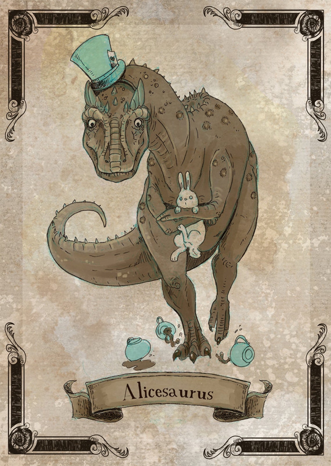 Alicesaurus Steampunk Dinosaur Art Print 5x7 - Etsy