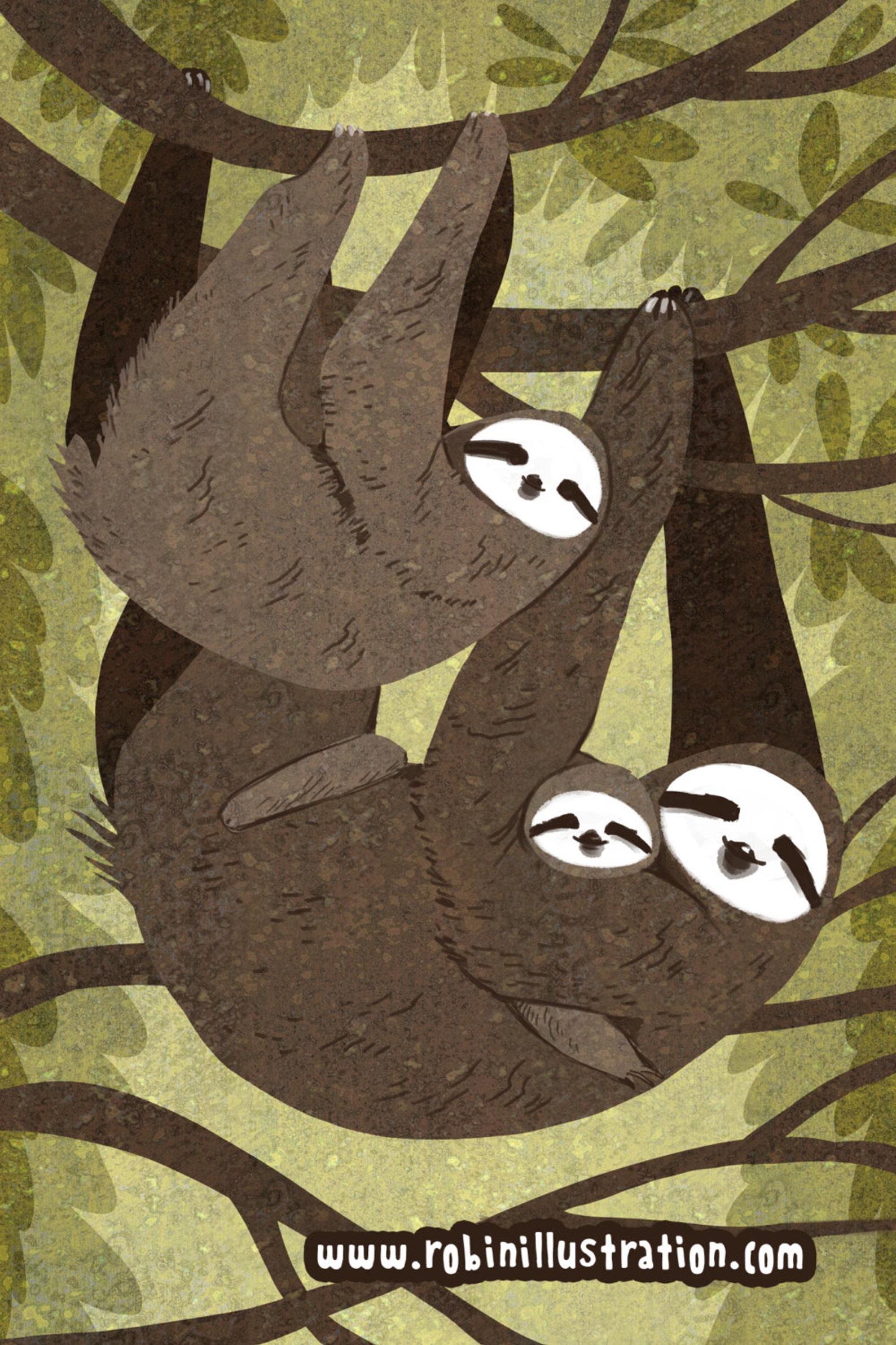 Hanging Out 3-toed Sloth Version 12x18 Poster - Etsy