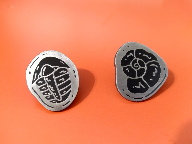 Old Friends Ammonite and Trilobite Fossil Antiqued Metal Hard Enamel ...