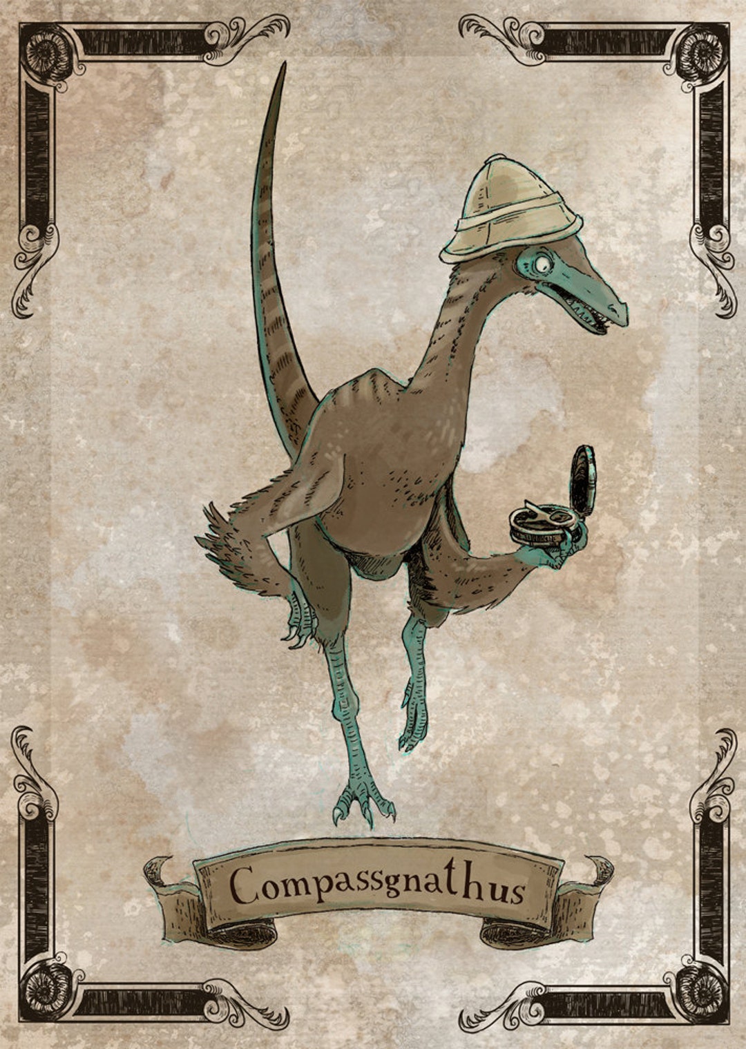 Compassgnathus Steampunk Dinosaur Art Print 8x10 - Etsy