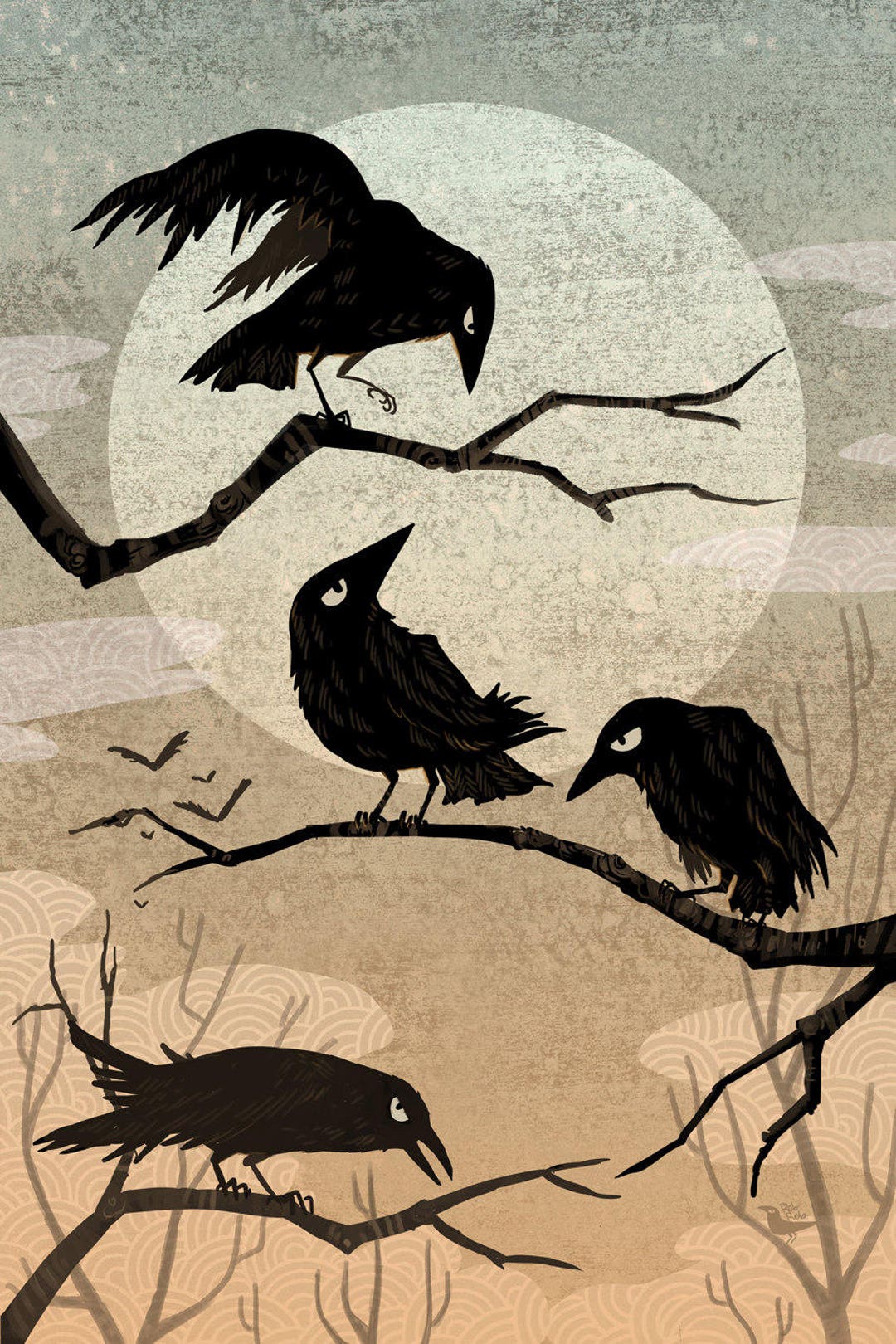 Winter Crow Art Mini Print 5x7 Inch - Etsy