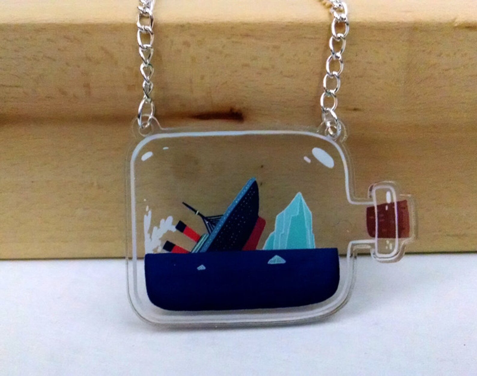 Sinking Titanic Ship in a Bottle Clear Acrylic Charm Necklace | Etsy