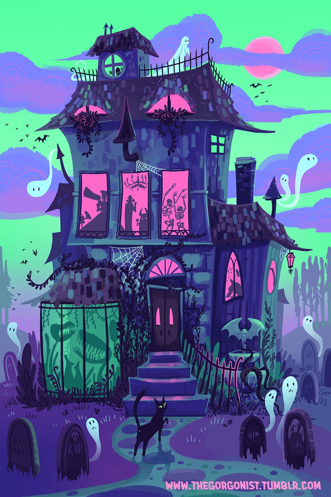 Haunted House Neon Monster Party Nights 12x18 Art Poster Print - Etsy