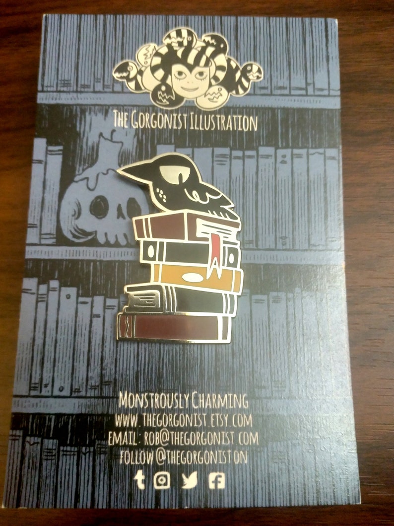 Never to Be Read Crow and Book Stack Hard Enamel Pin With Special ...