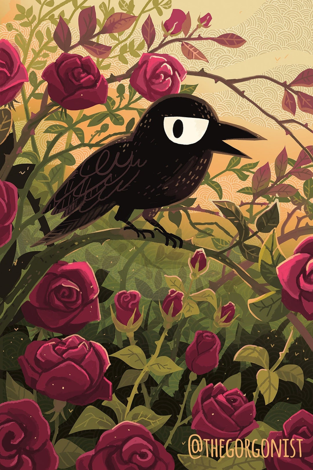 The Rose Garden Crow 8x12 Inch Art Print - Etsy