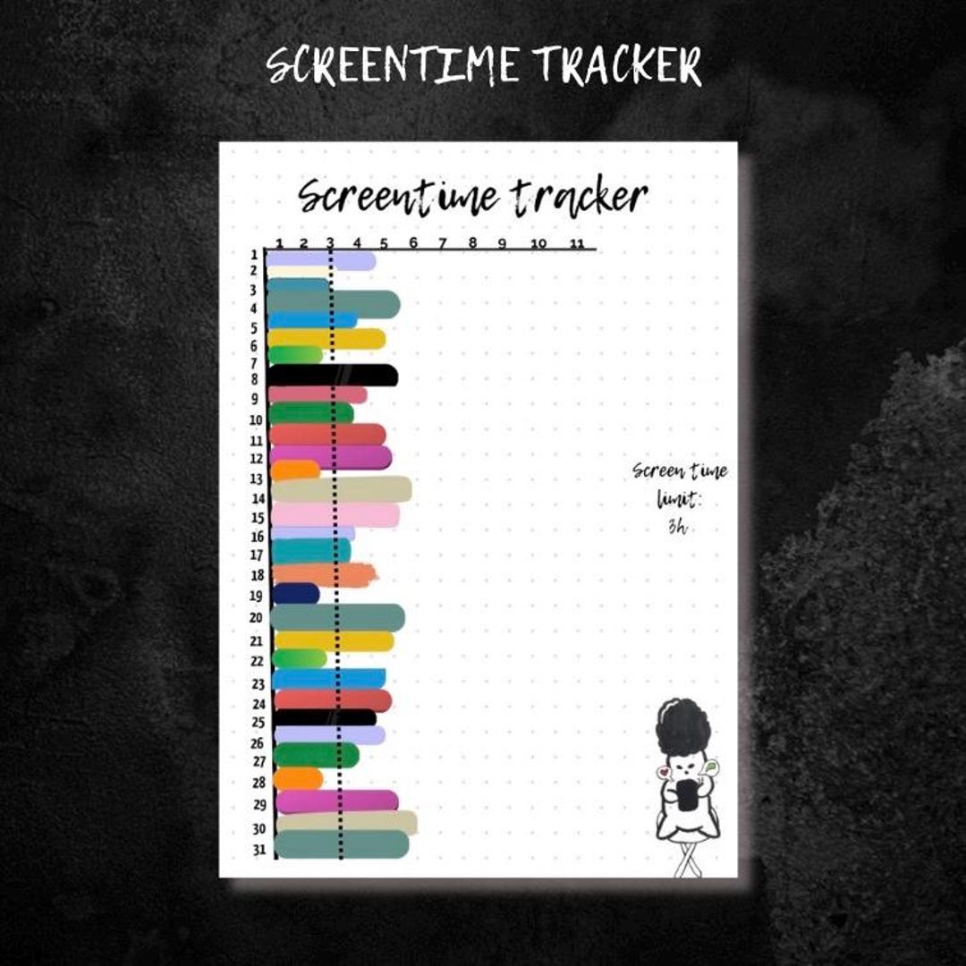 Screentime Tracker Bullet Journal Printable Bundle Monthly Tracker ...