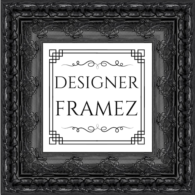 4" Wide Ornate Black Baroque Picture Frame Custom Sizes up to 60x80", Plexiglass & Backing ...