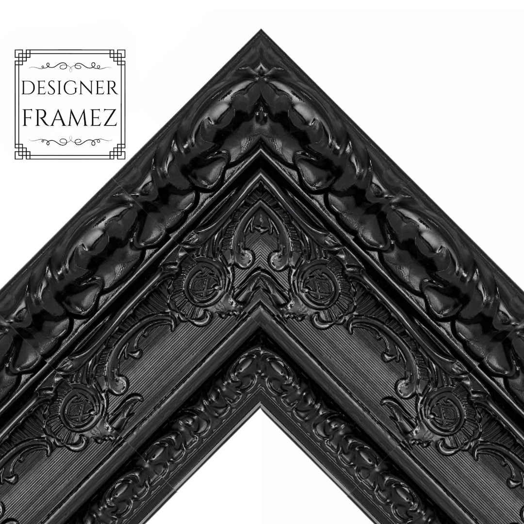 4" Wide Ornate Black Baroque Picture Frame Custom Sizes up to 60x80", Plexiglass & Backing ...