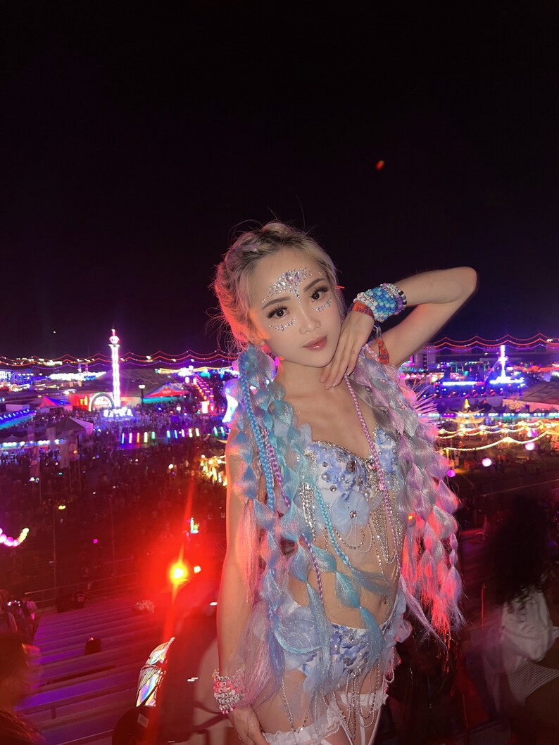 Blue Floral Radiance Rhinestone Rave Outfit Set by RAVEXBEAR - Etsy