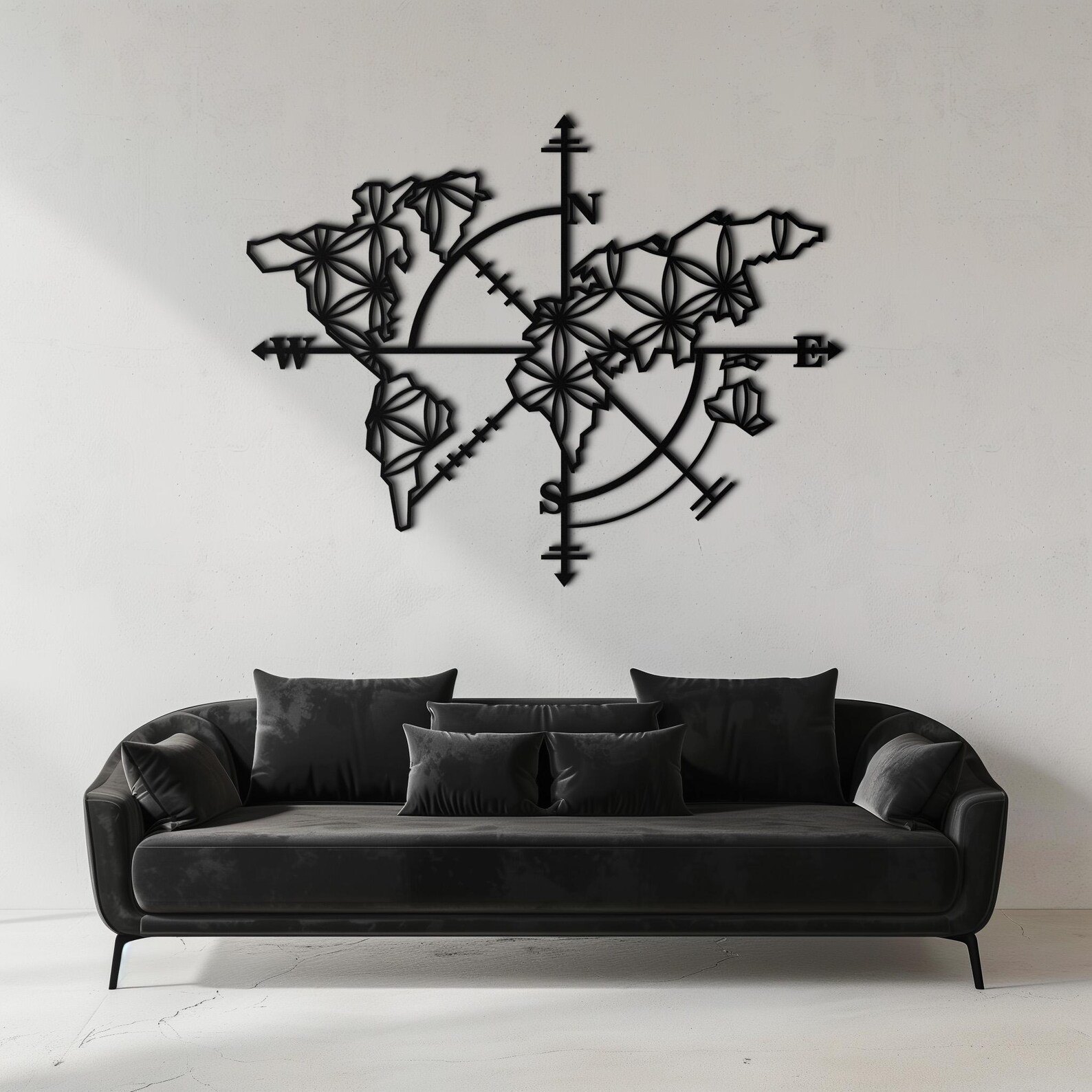Metal World Map Compass Wall Art, Compass World Map, Compass Wall Decor ...