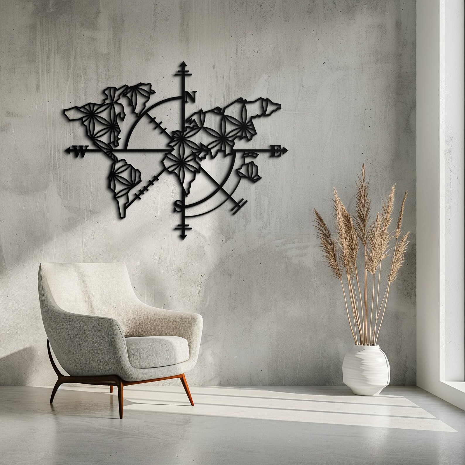 Metal World Map Compass Wall Art, Compass World Map, Compass Wall Decor ...