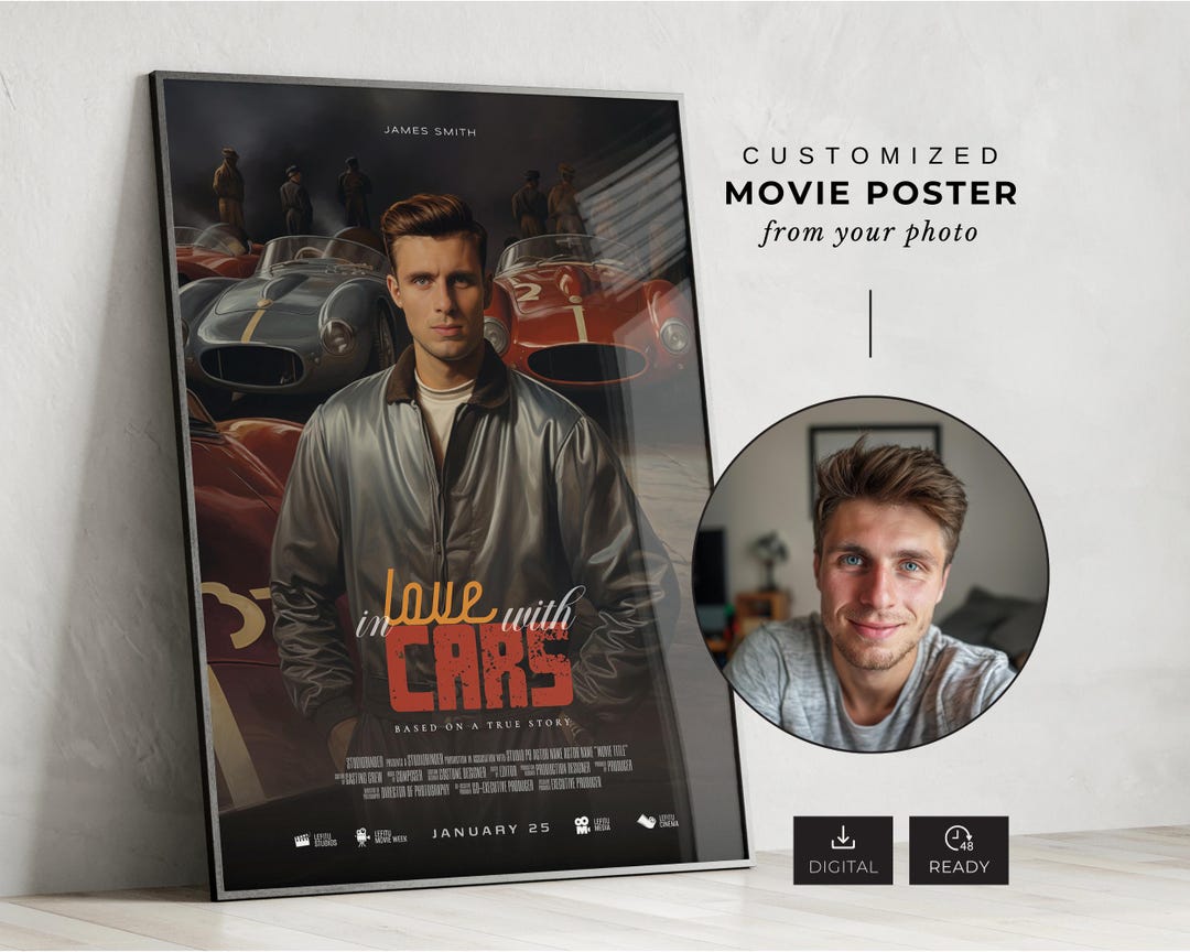 Custom Automotive Fan Poster, Custom Movie Poster From Photo, Old Movie ...