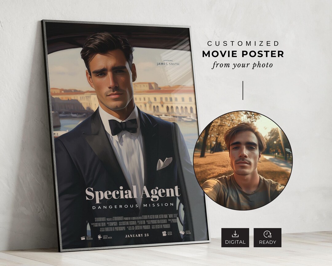 Custom Special Agent Portrait – Personalized Spy Movie Poster, Face ...