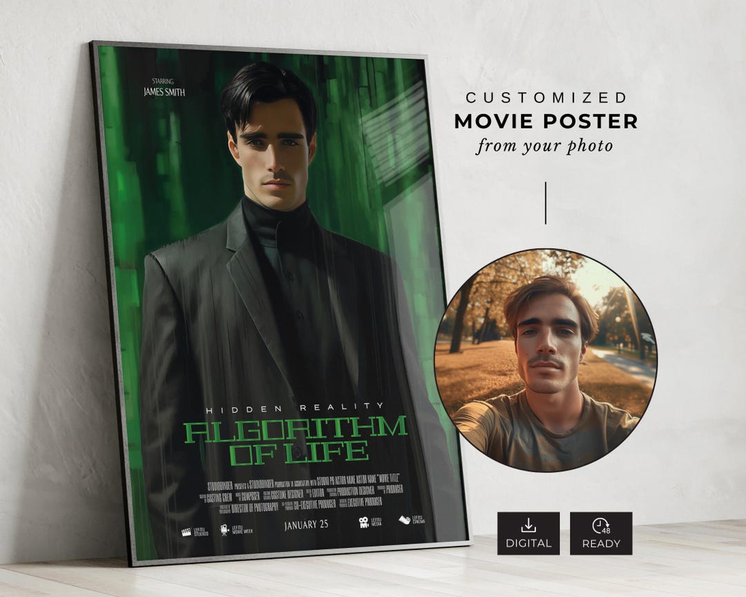 Custom Matrix Portrait From Photo, Personalized Movie Poster, Hacker ...