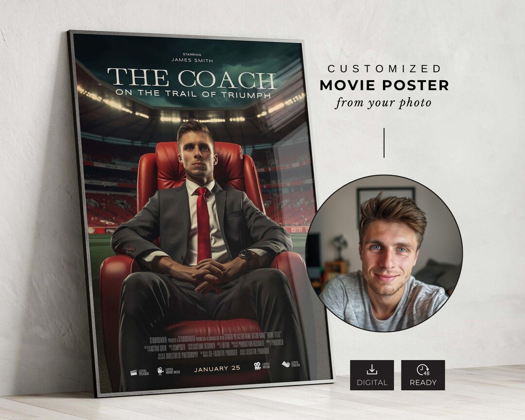Custom Poster for Soccer Coach, Football Fan Portrait, Movie Poster ...