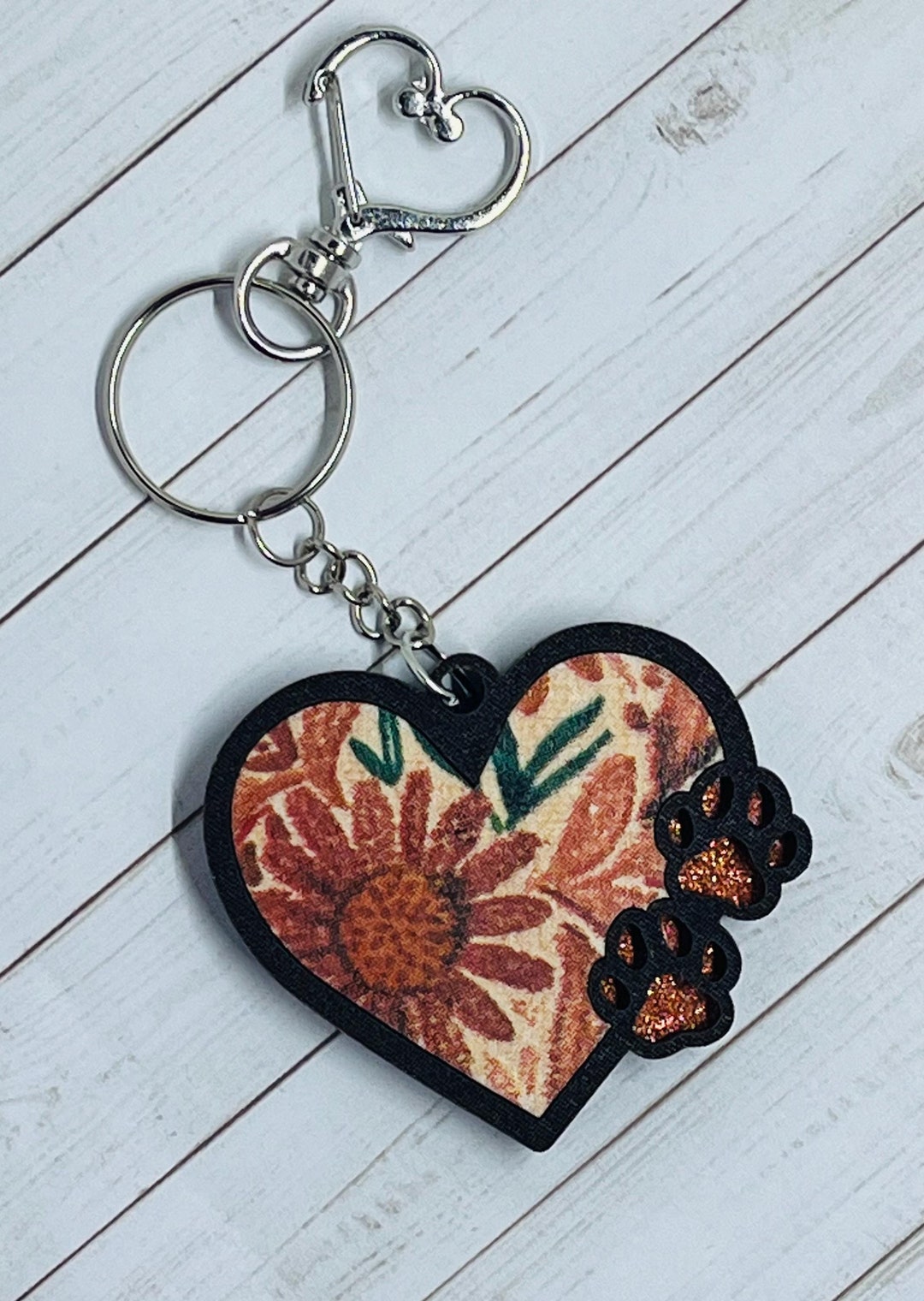 Handcrafted Heart Paw Laser Cut Keychain - Cute Accessory for Pet ...