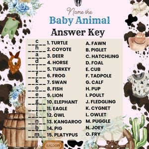 Western Baby Shower Game Name the Baby Animal Printable - Etsy